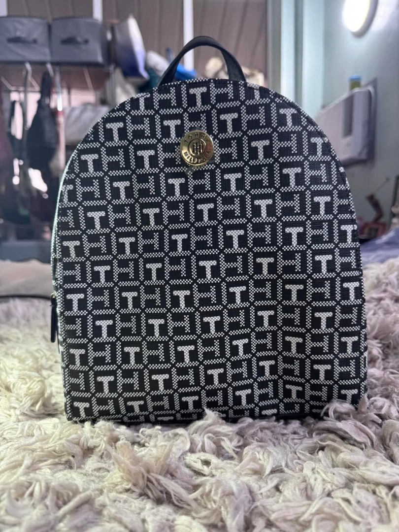 Authentic Tommy Hilfiger Black and White Mini Backpack, Luxury, Bags ...