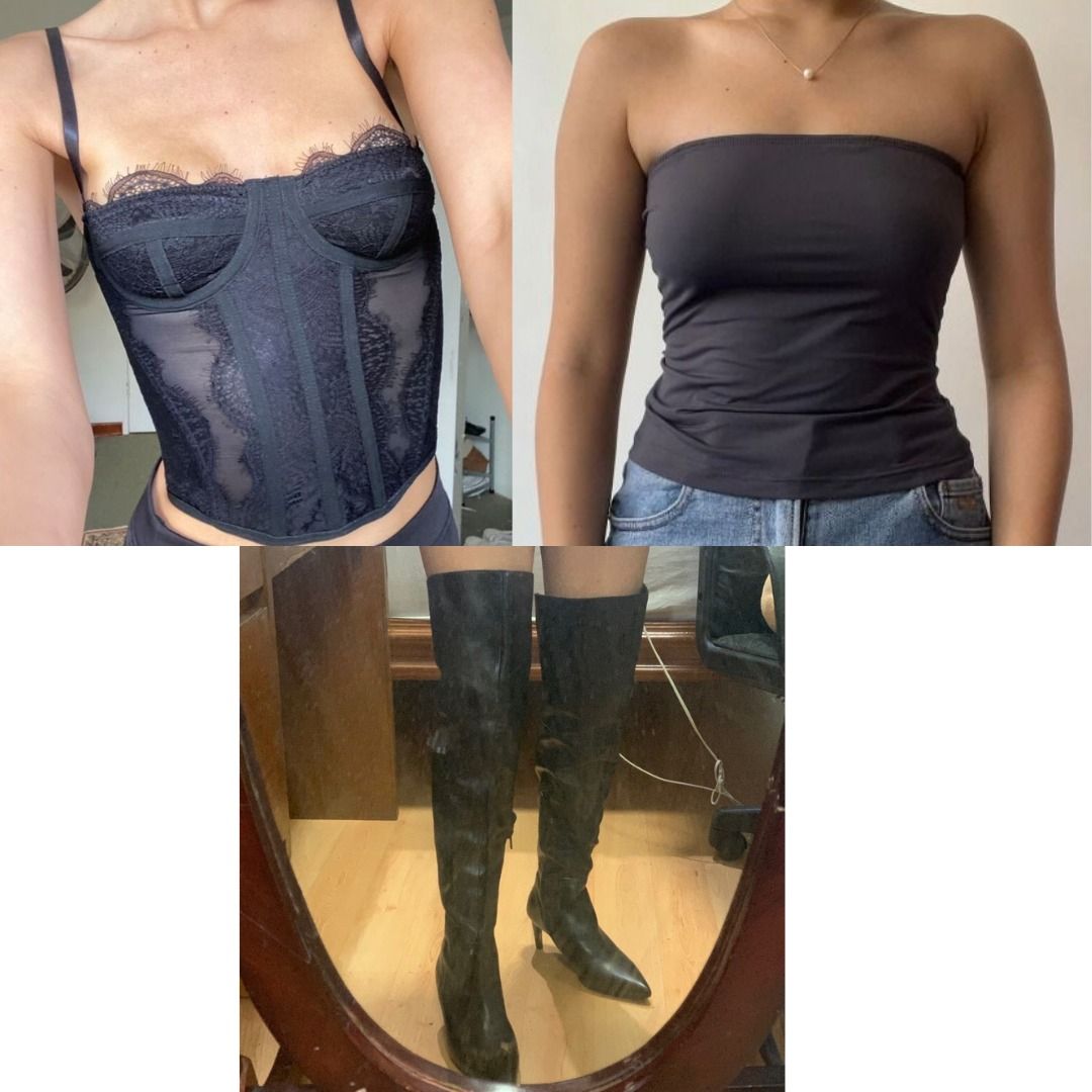 brand new black/gray goth bundle - lace corset bustier, tube strapless ...