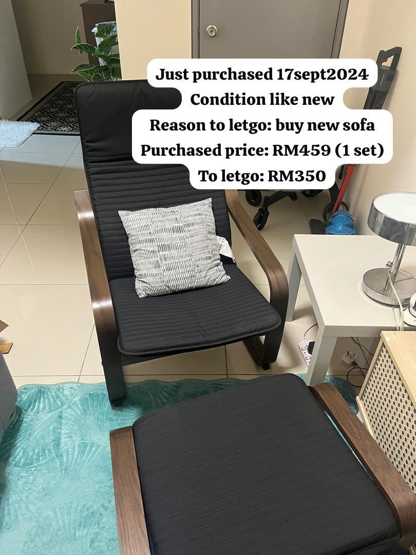 Ikea Poang with footstool, Furniture & Home Living, Furniture, Sofas on ...