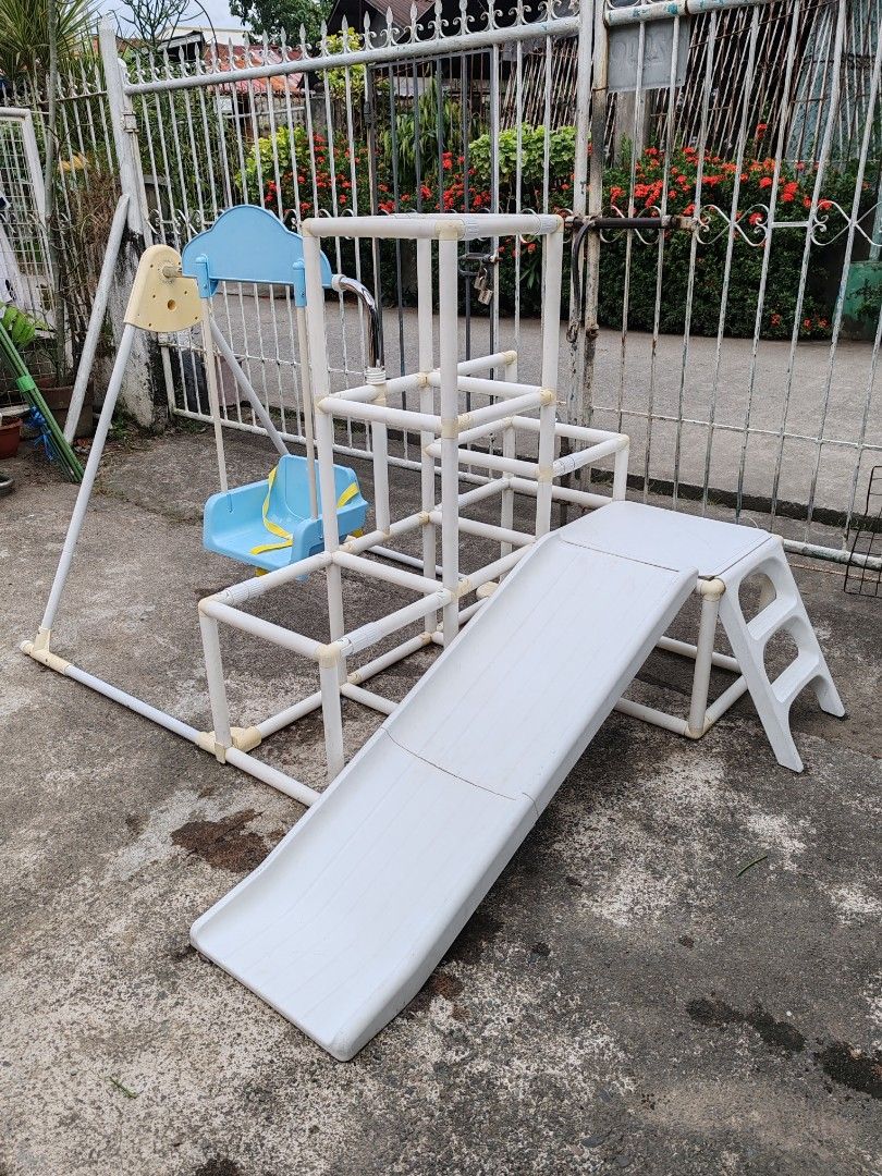 Original Aesthetic Cream White Foldable Minimalist Basic Kids Playground (Swing, Slide, & Monkey ...