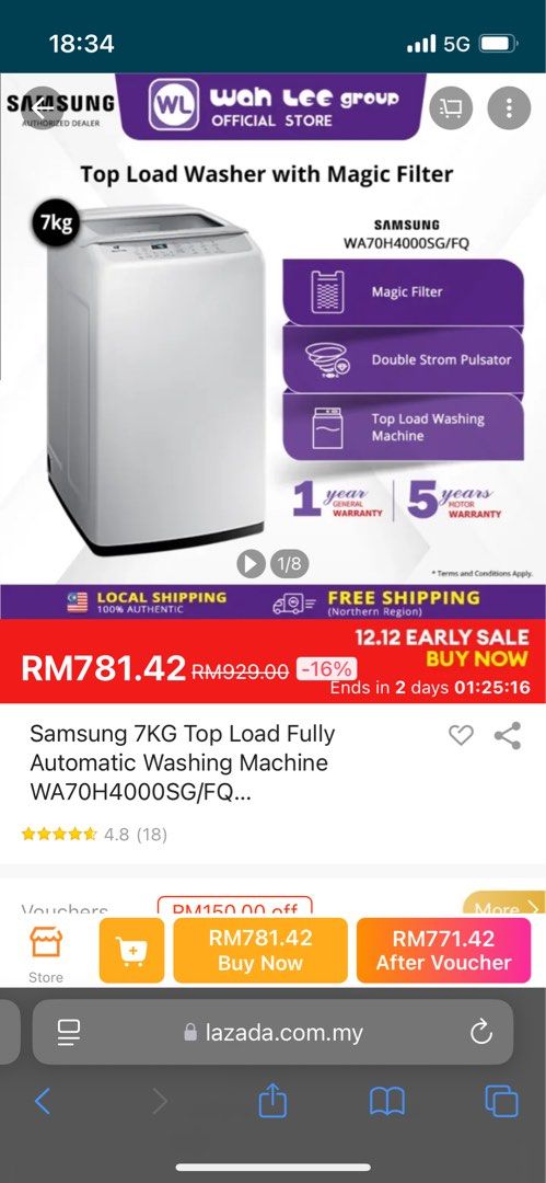 Samsung Washing Machine 7kg, TV & Home Appliances, Washing Machines and Dryers on Carousell