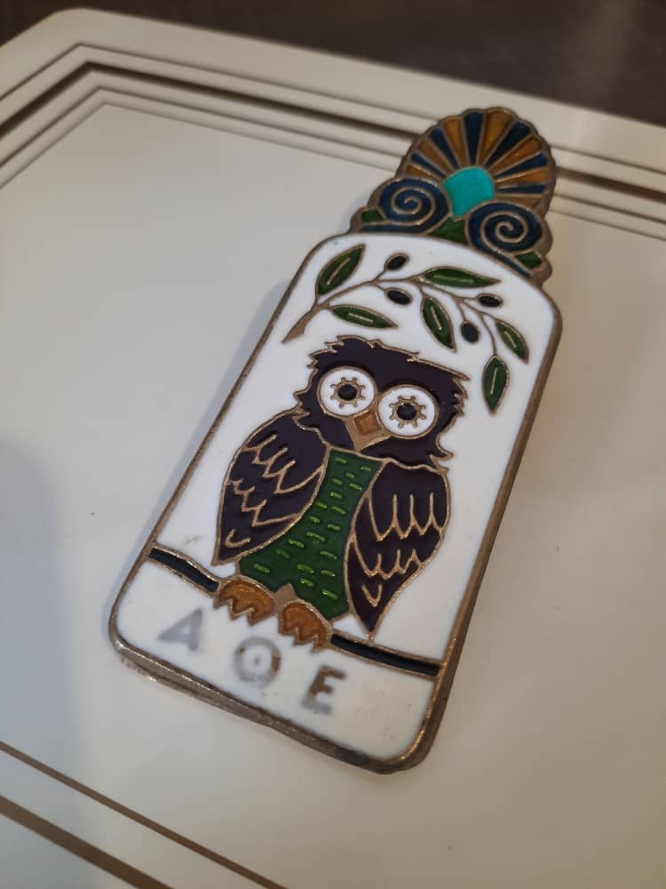 Vintage Greek Art Deco AOE Ornate Ship Owl Heavy Brass Enamel Paper ...