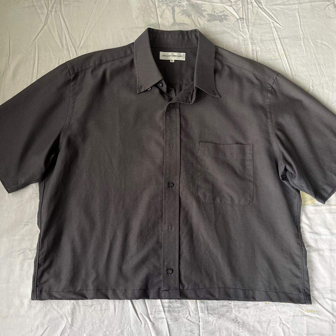 Workwear Boxy Cropped Short Sleeve Polo (Black), Men's Fashion, Tops ...
