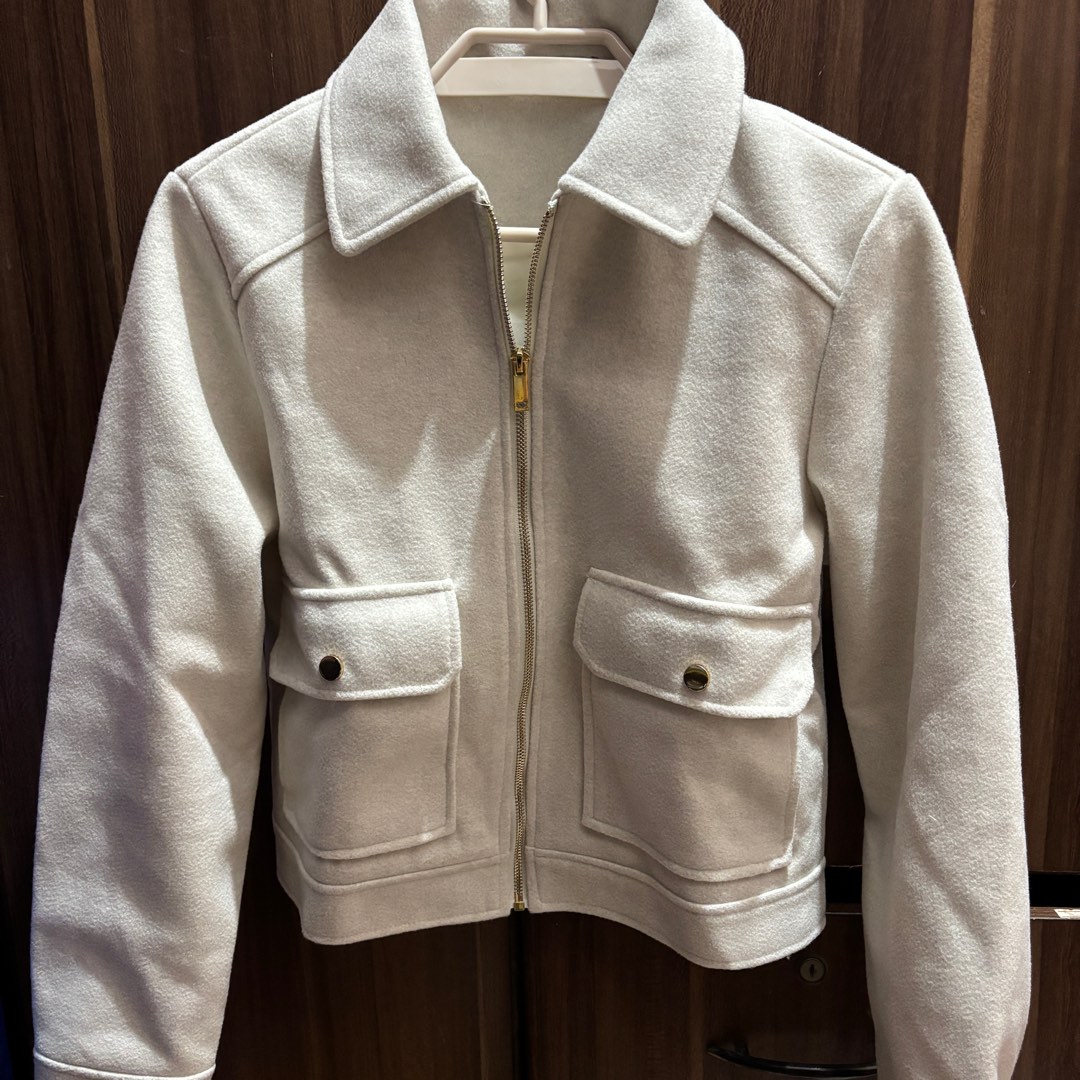 Zara Autumn Soft Wool Jacket Off White with Gold Zip and Buttons Code ...