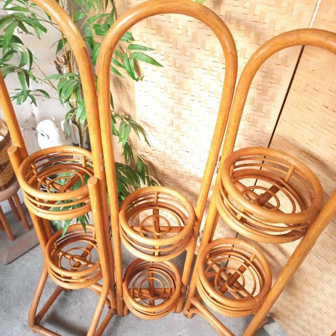 Arc rattan plant rack holder stand divider partition shelf screen boho ...