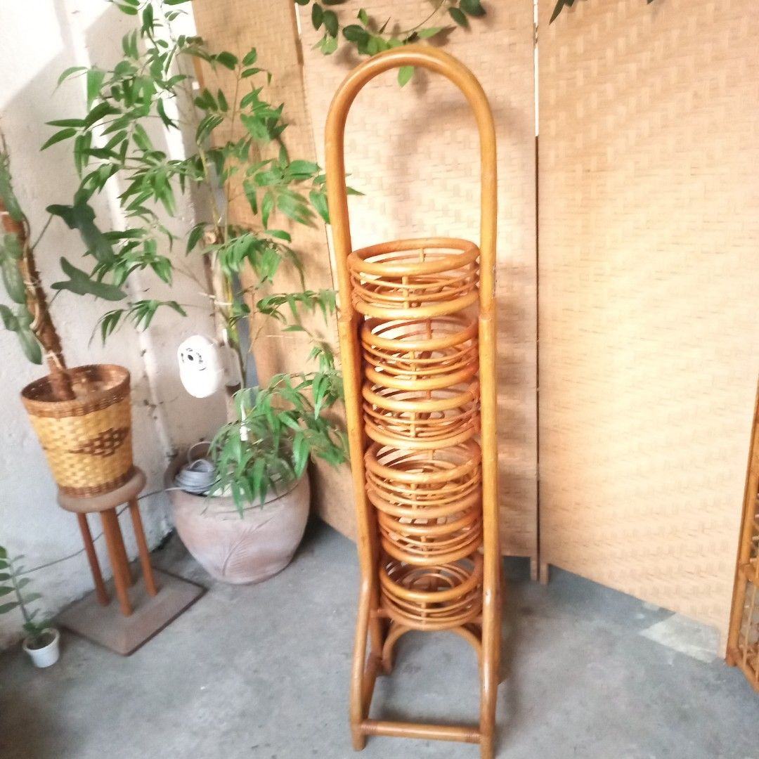 Arc rattan plant rack holder stand divider partition shelf screen boho ...