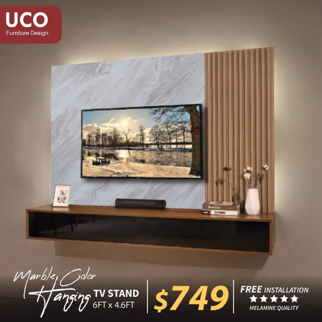 6FT Marble Hanging TV Console Cabinet with Veneer Wainscoting ...