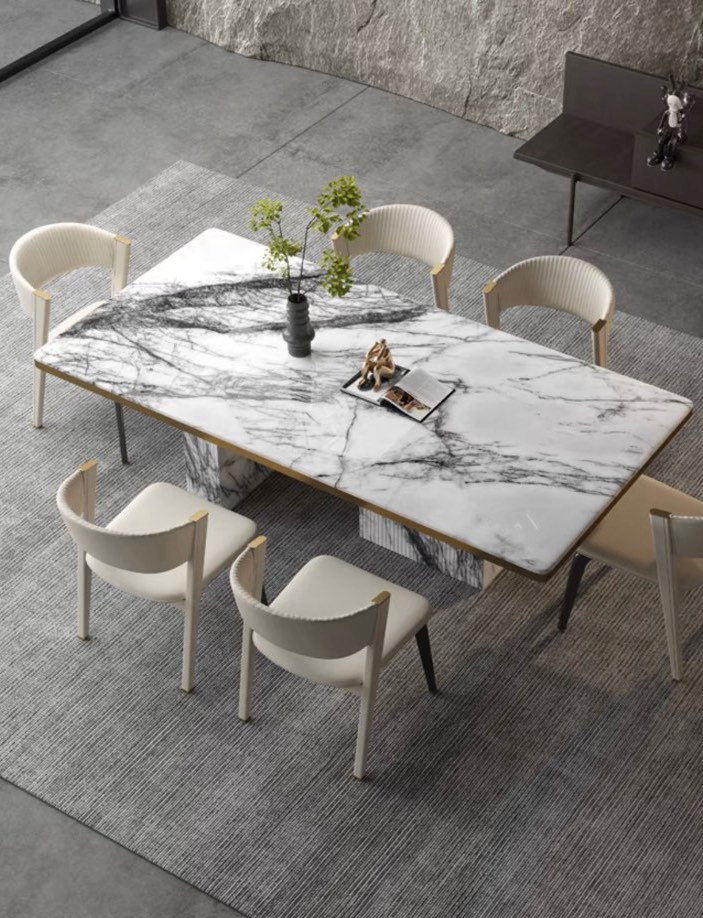 LEVO Modern Natural Marble Dining Table, Furniture & Home Living ...