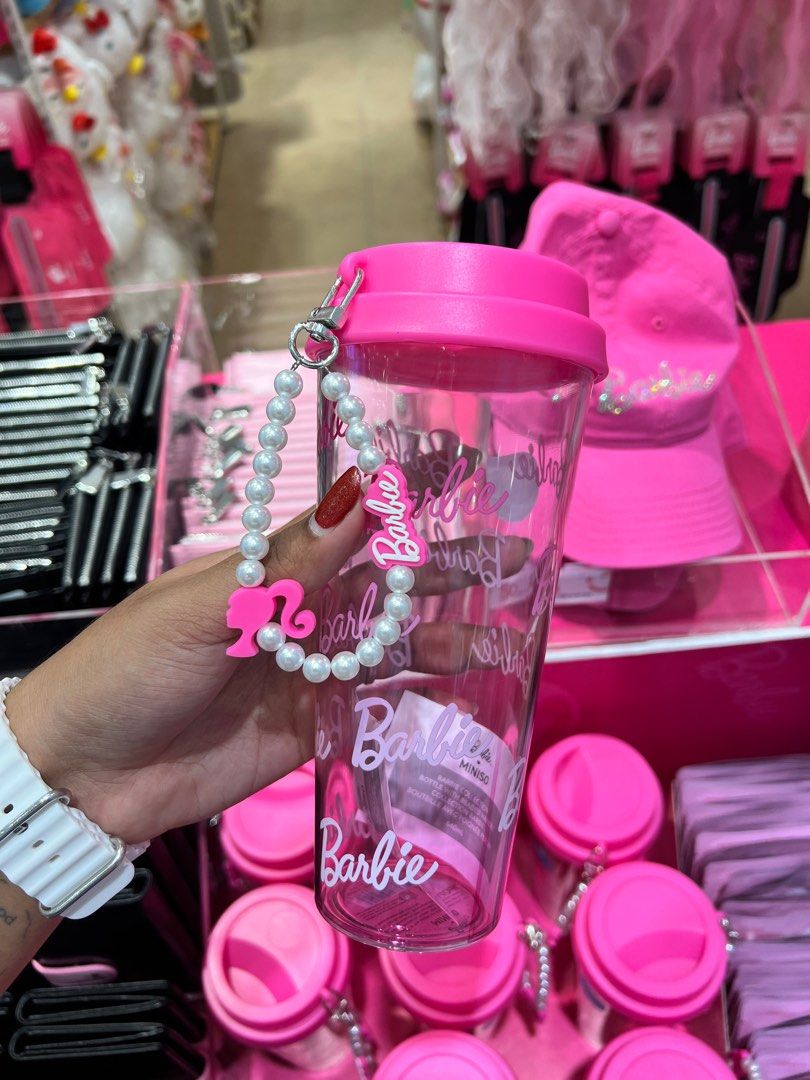 Miniso x Barbie Cup with Lid & Pearl Keychain, Furniture & Home Living ...