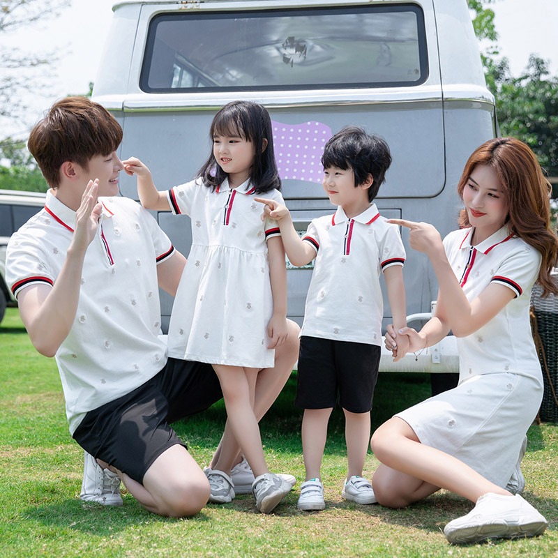 Parent-child Clothing Summer Polo Shirt and Dress Family Matching Suit ...