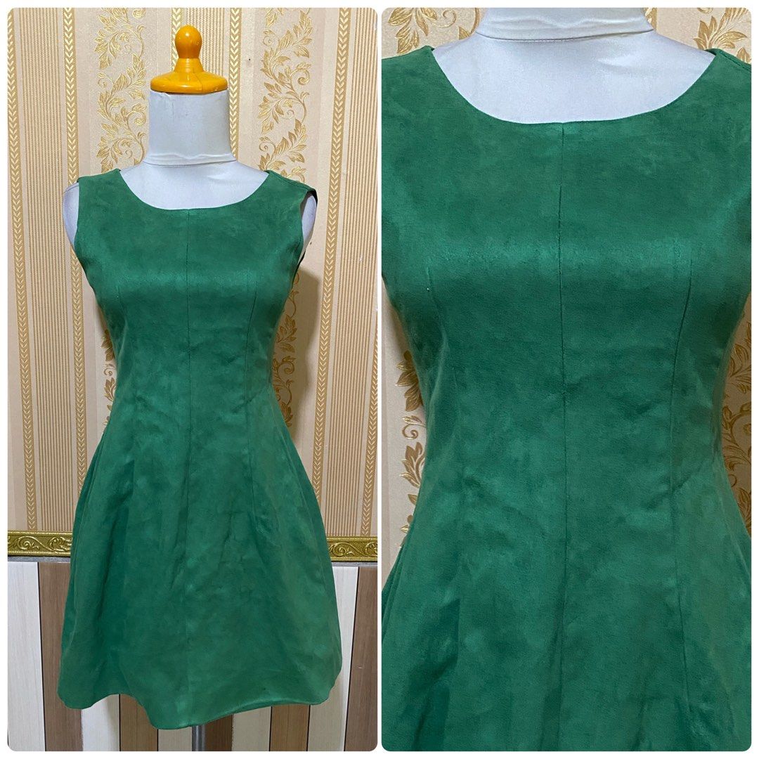 Suede green Dress 3001, Fesyen Wanita, Pakaian Wanita, Gaun & Rok di ...