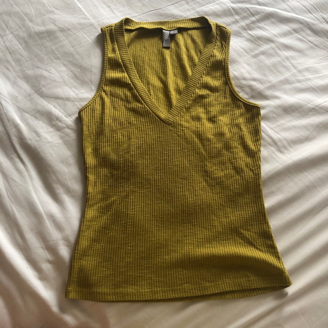 ASOS Ribbed Mustard Tank, Fesyen Wanita, Pakaian Wanita, Atasan di ...