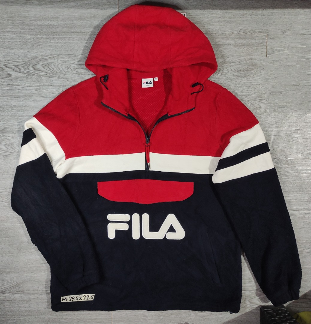 FILA HALF ZIP HOODIE MEDIUM TRI-COLOR HEAVY - LEGIT, Men's Fashion ...