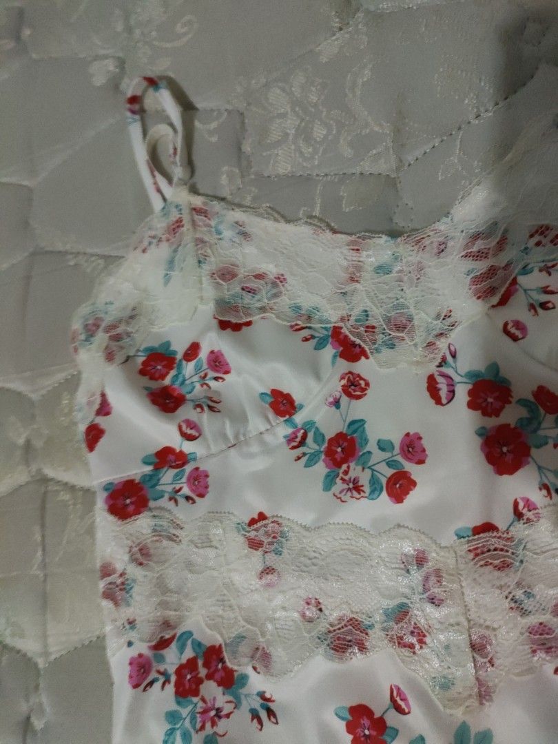 floral slip lace vintage coquette silk dress white and red, Women's ...
