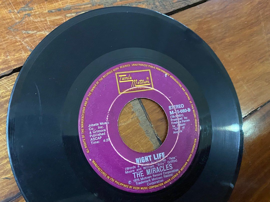 Philippine Vinyl Plaka Record 45 RPM - THE MIRACLES - NIGHT LIFE / CITY ...