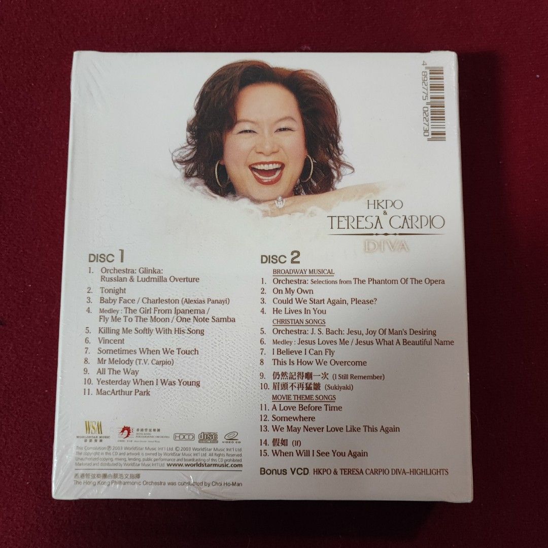 100％new 杜麗莎 港樂杜麗莎 HKPO Teresa Carpio DIVA演唱會 CD 2003 靚聲 首版 3碟 2CD+VCD #罕有全新未開, 興趣及遊戲, 音樂、樂器 & 配件 ...