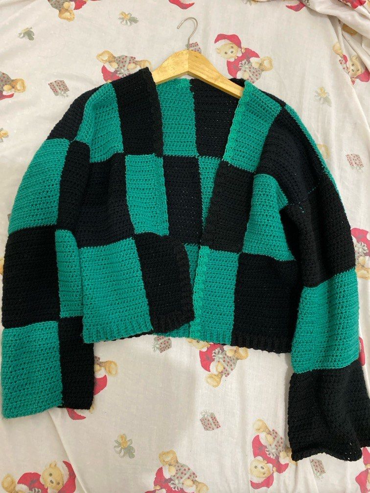 Demon slayer (Tanjiro Cardigan Crochet), Fesyen Wanita, Pakaian Wanita ...