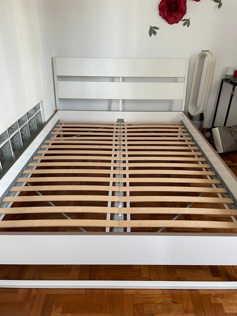 IKEA White Bed Frame - TRYSIL, Furniture & Home Living, Furniture, Bed ...
