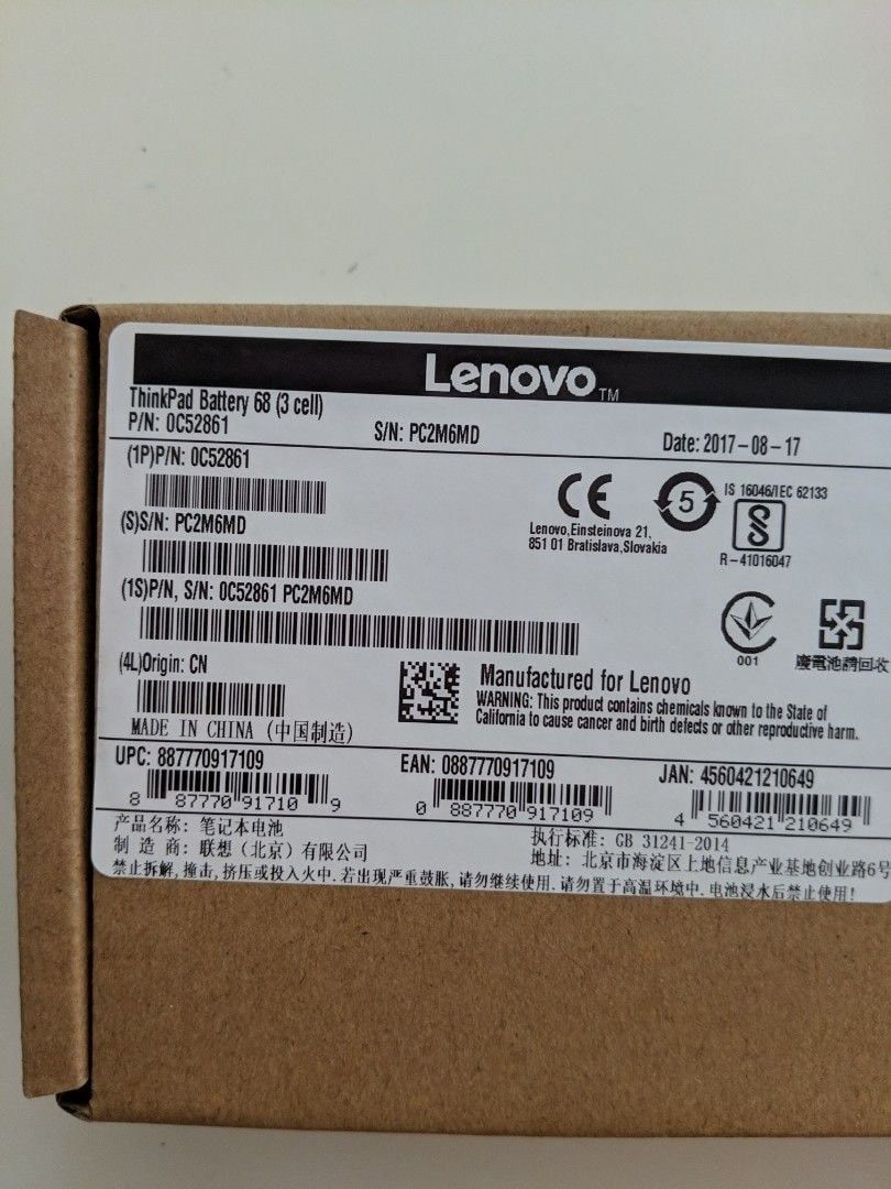 >> 100% NEW FACTORY SEALED Lenovo type 68 3 cell battery in box, for ...