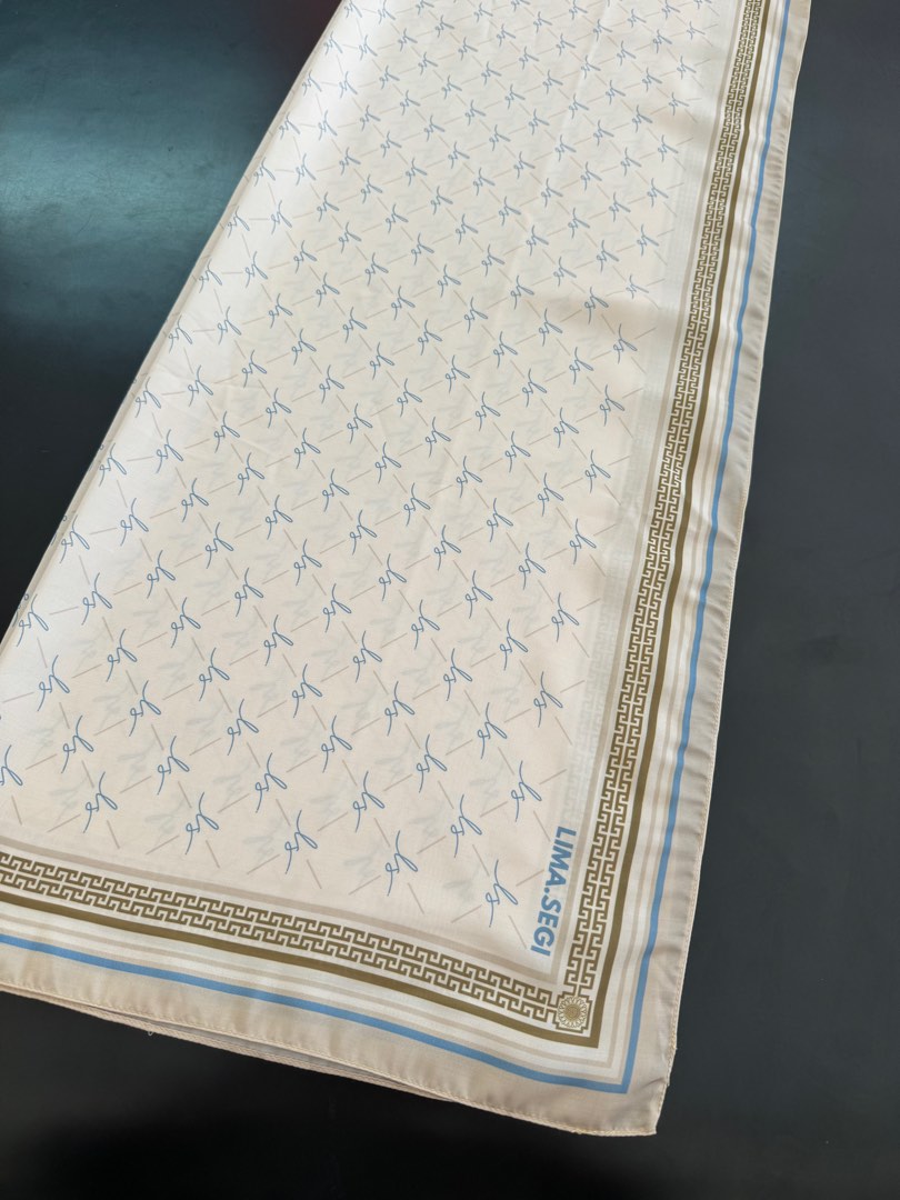 Lima Segi Tudung Shawl Cotton Satin Monogram, Women's Fashion, Muslimah ...