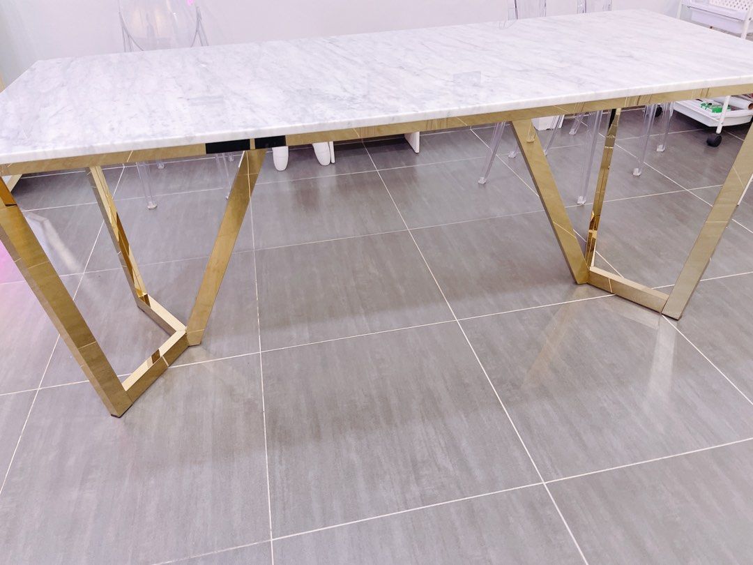 Real Marble dining table with 6 Chair, Furniture & Home Living ...