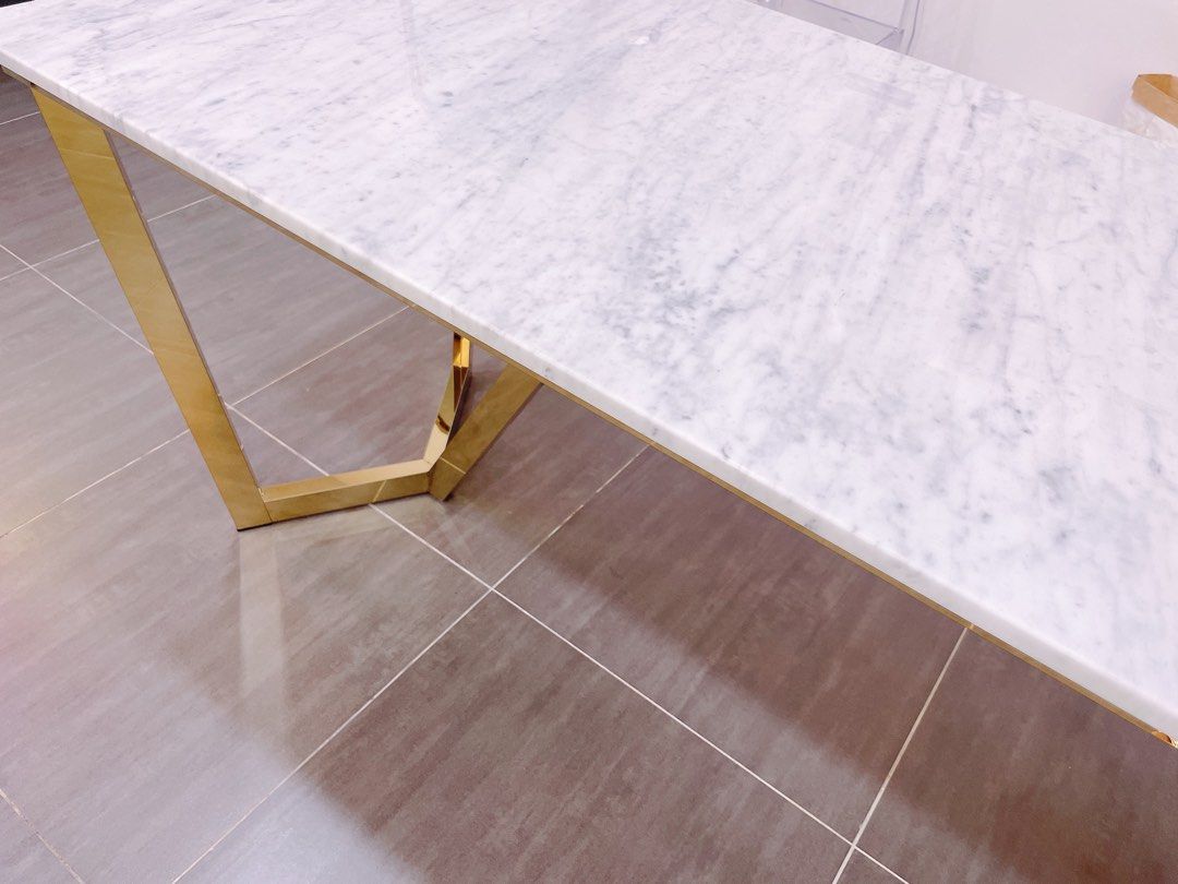 Real Marble dining table with 6 Chair, Furniture & Home Living ...