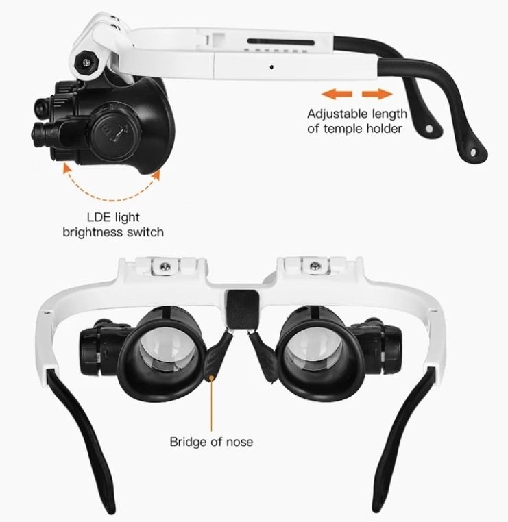 2 LEDs Head-Mounted Illuminating Microscope Magnifier for Repair / Magnifying / Inspection ...