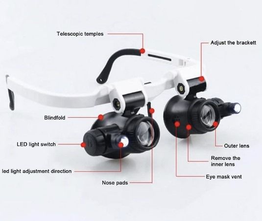 2 LEDs Head-Mounted Illuminating Microscope Magnifier for Repair / Magnifying / Inspection ...