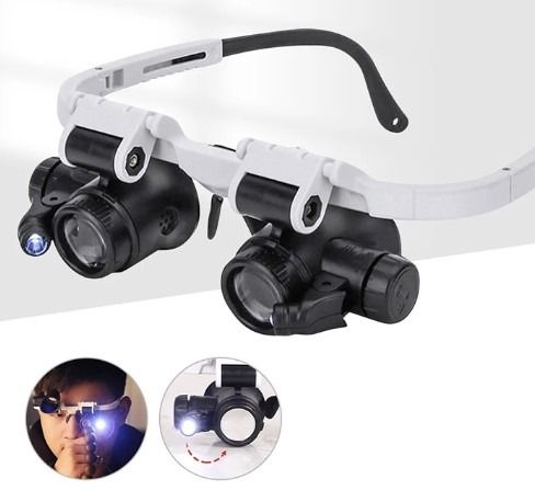 2 LEDs Head-Mounted Illuminating Microscope Magnifier for Repair / Magnifying / Inspection ...