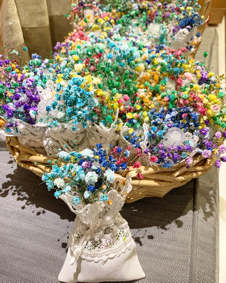Bunga rampai rainbow Malay wedding favours aesthetic baby breaths ...