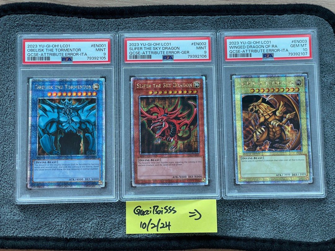 PSA 9 Obelisk , PSA 9 Slifer , PSA 10 Winged Dragon QCSE ( ATTRIBUTE ...