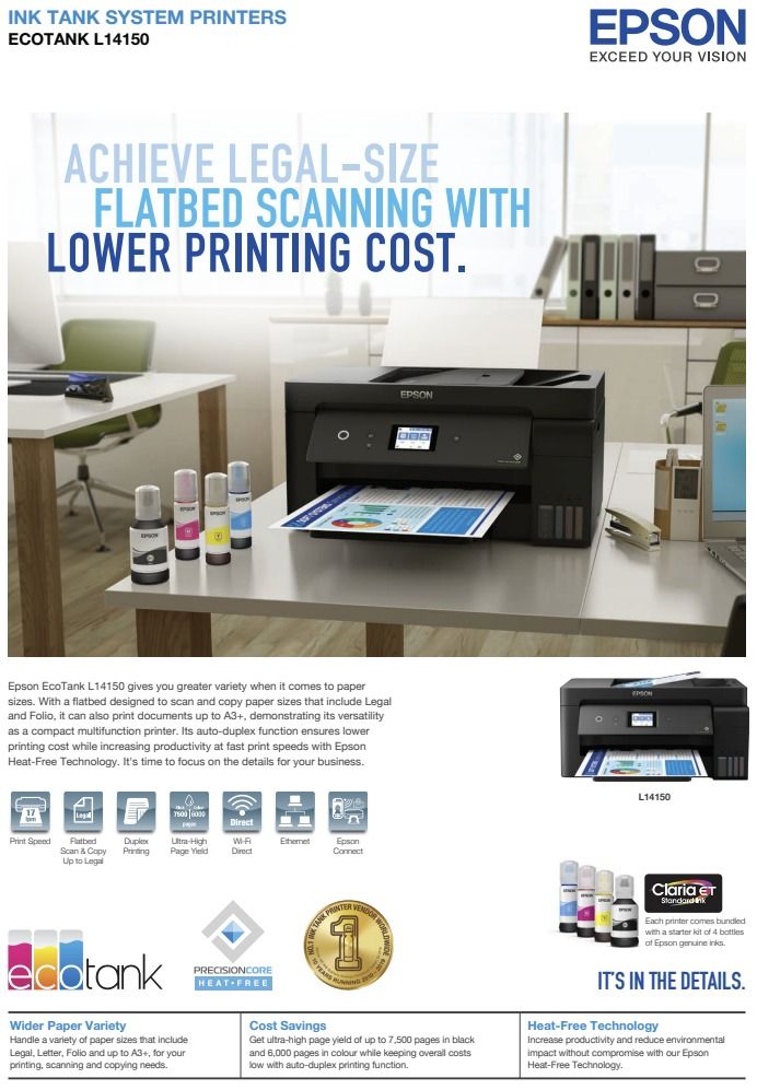 [$30 NTUC VOUCHER] Epson L14150 Ecotank A3/A4 Ink Tank Wireless Printer ...
