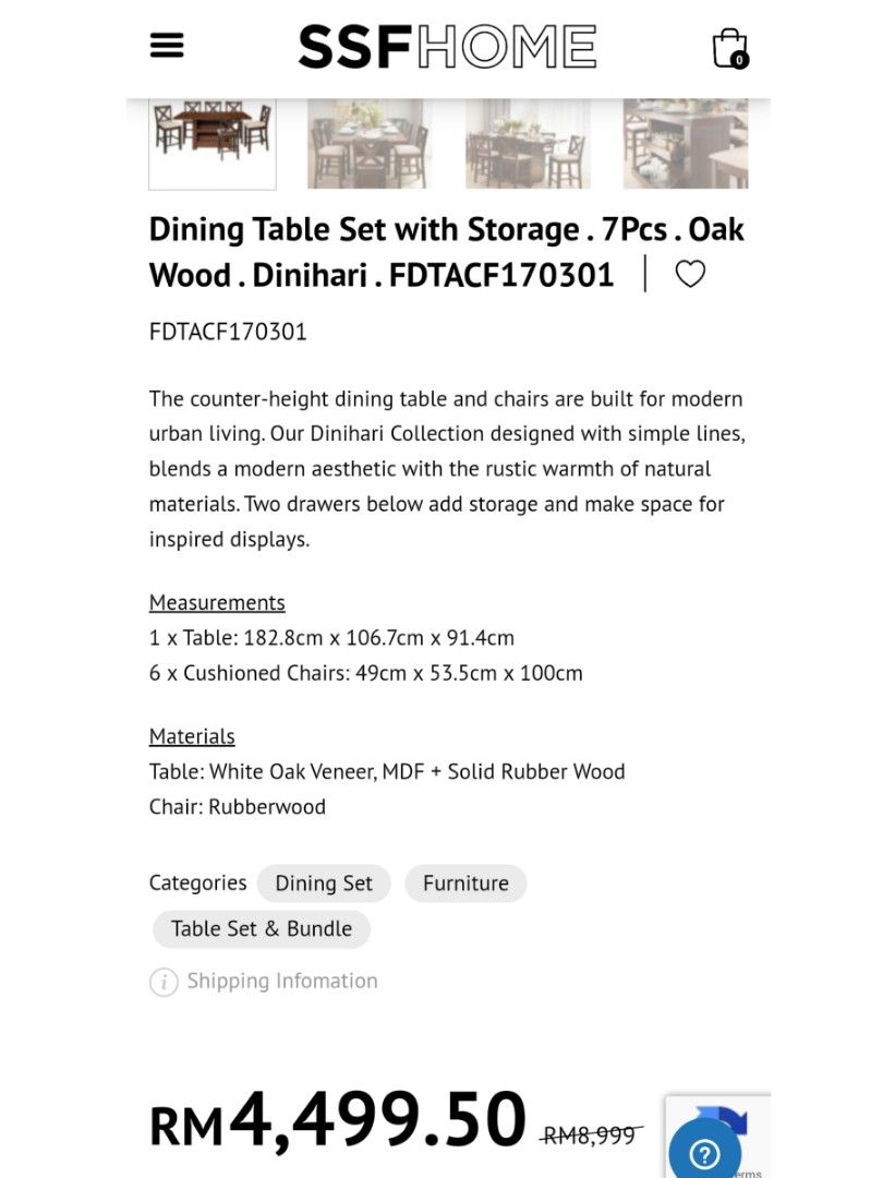 SSF DINING TABLE 6+1 WITH EXTENDABLE TABLE & HIDDEN STORAGE, Furniture ...