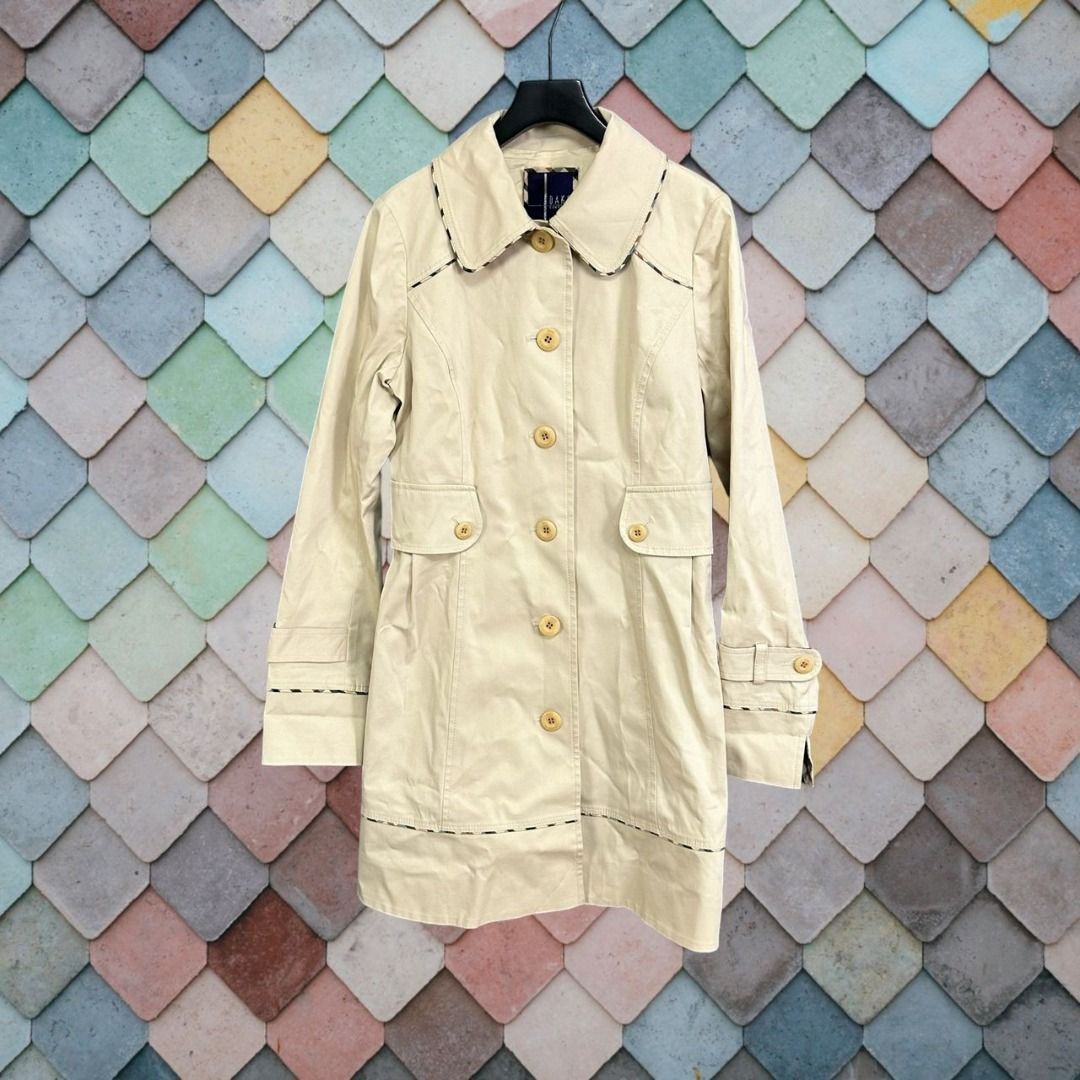 二手 DAKS日牌 日本製 卡其 九成七新英倫情人 彈性棉麻版挺翻袖連身裙42號 大衣 外套 VB0213﹝凡賽蘇﹞, 她的時尚, 外套、夾克、大衣在旋轉拍賣