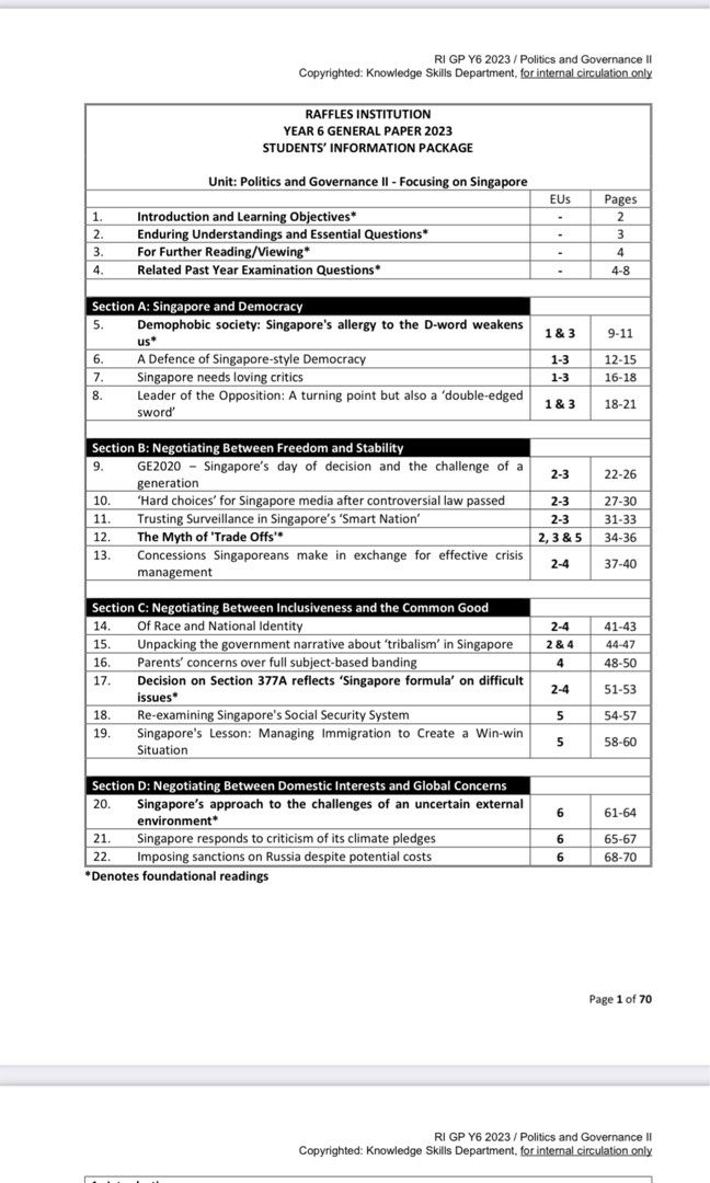 H1 General Paper Package GP (2025 A Level/RJC/NYJC/HCI Example Banks ...
