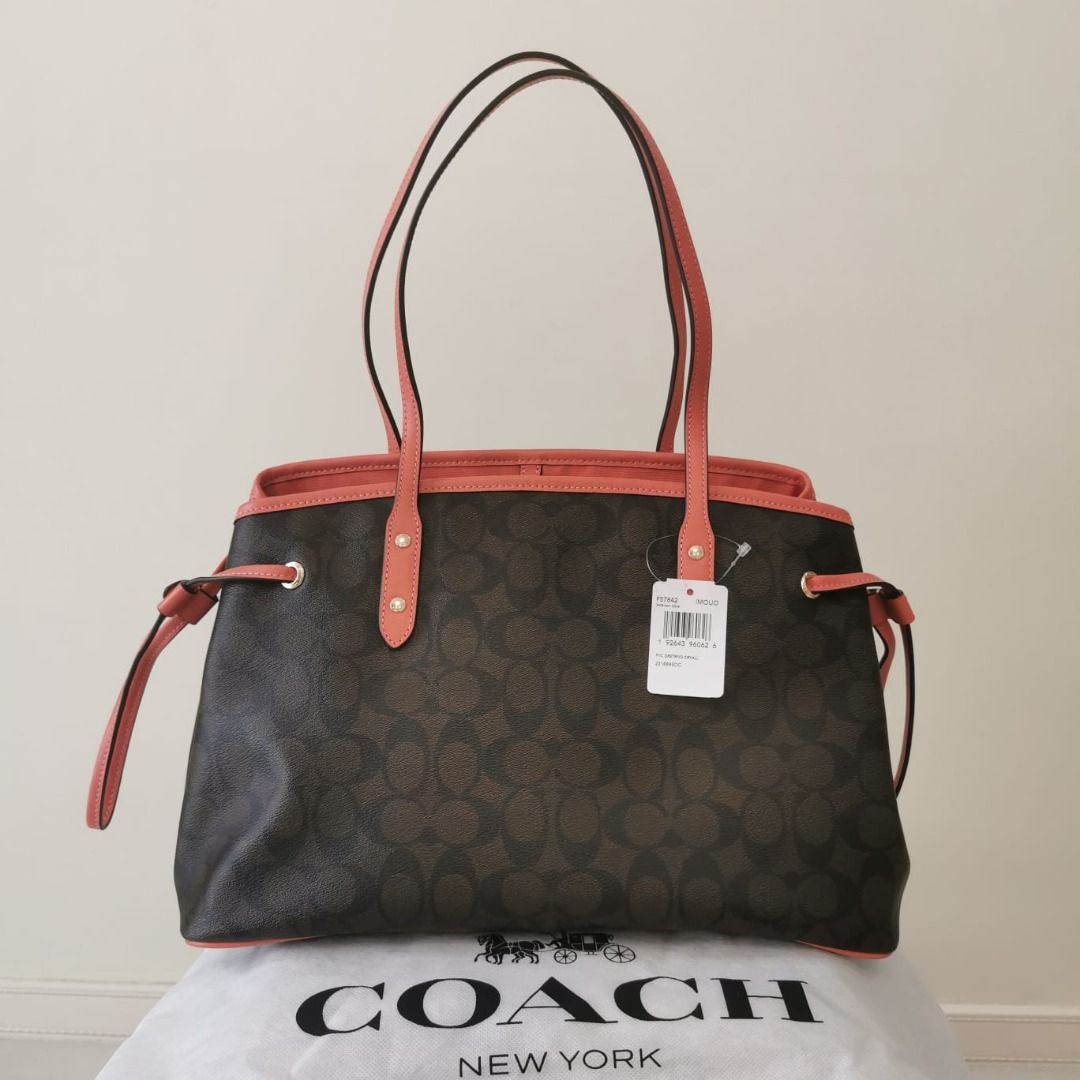 Coach DRAWSTRING CARRYALL in Signature Canvas Brown Coral (COACH 57842 ...