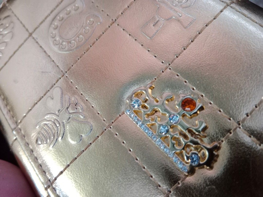 Gold Bi-fold Long Wallet Crown Accent and Embossed Design, Women's ...