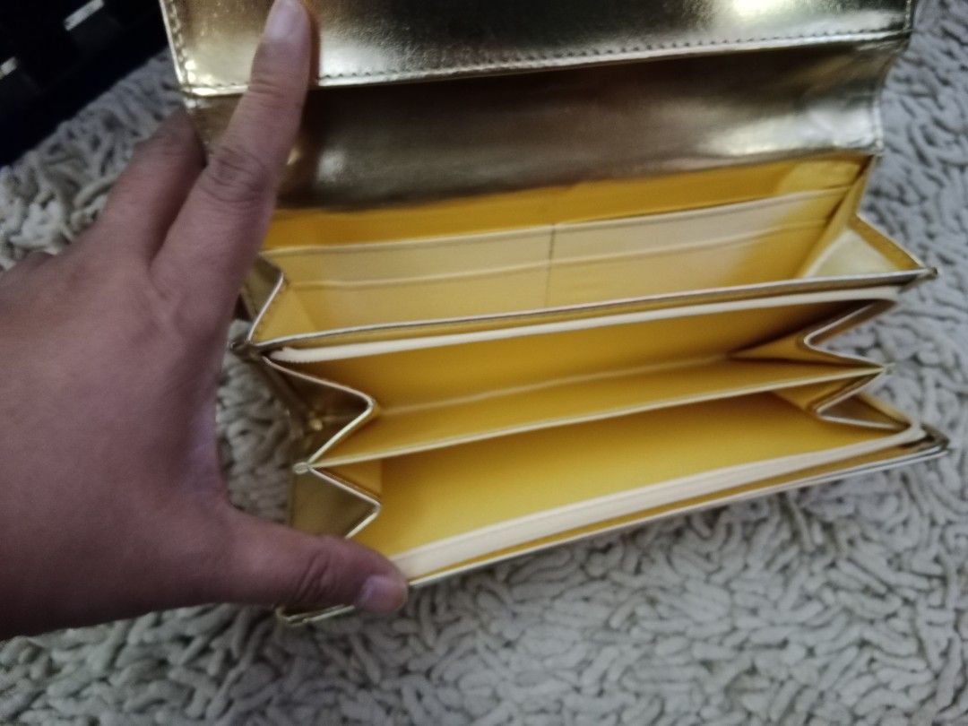 Gold Bi-fold Long Wallet Crown Accent and Embossed Design, Women's ...