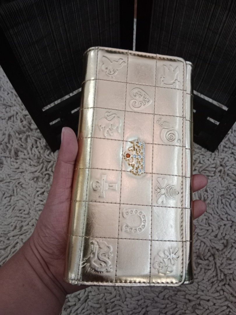 Gold Bi-fold Long Wallet Crown Accent and Embossed Design, Women's ...