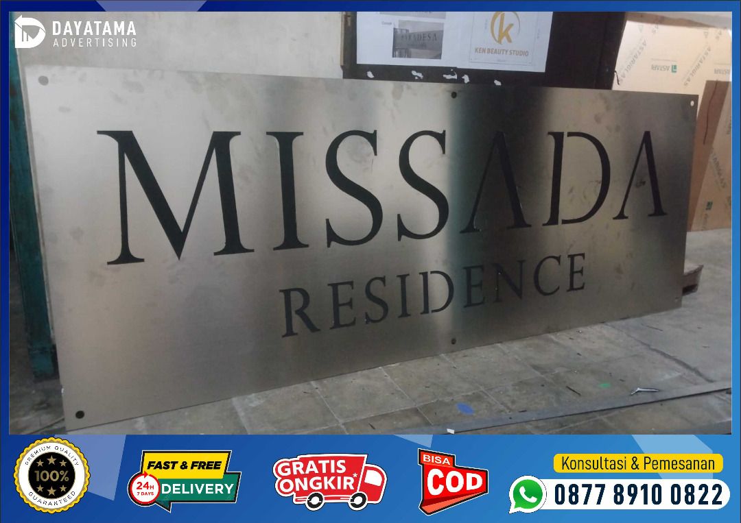 Grafir Plat Stainless/ Etching/ Huruf Timbul/ Papan Nama/ Plang Jalan/ Neon Box Akrilik, Desain ...