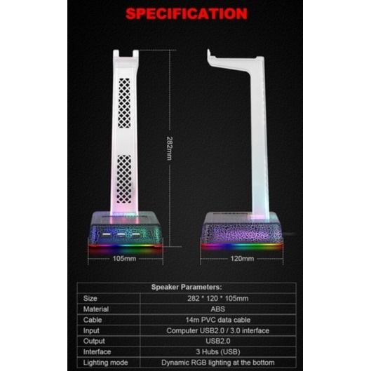 INPLAY Headset Stand with RGB Lighting Effect USB Jack Headphone Holder ...