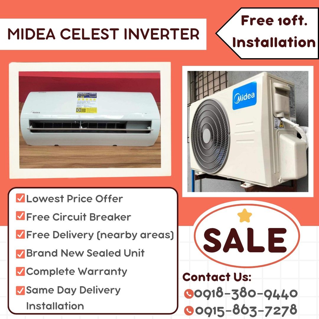 MIDEA CELEST INVERTER SPLIT TYPE AIRCON, TV & Home Appliances, Air ...