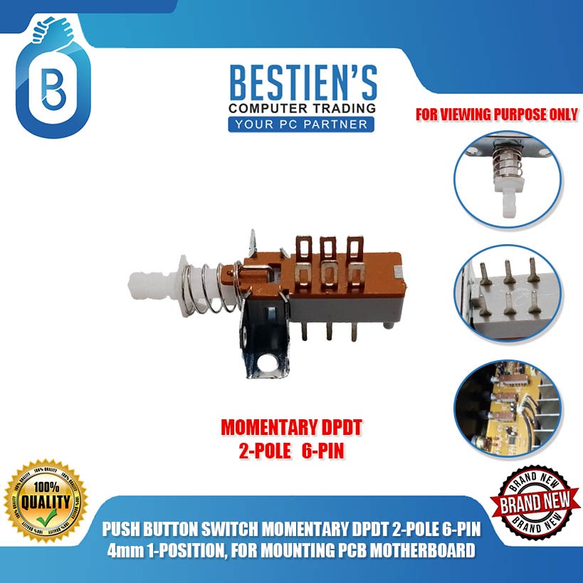 PUSH BUTTON SWITCH MOMENTARY DPDT 2-POLE 6-PIN 4mm 1-POSITION, FOR ...