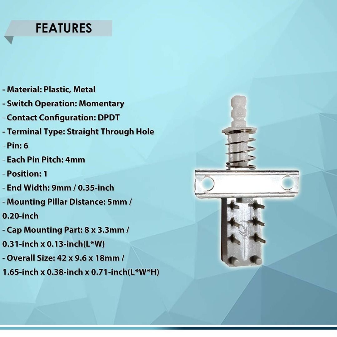 PUSH BUTTON SWITCH MOMENTARY DPDT 2-POLE 6-PIN 4mm 1-POSITION, FOR ...
