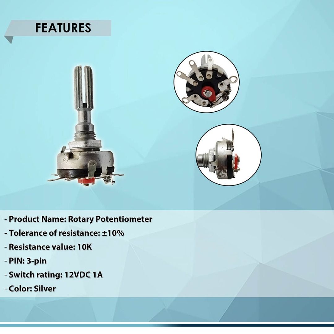 UNIVERSAL VOLUME CONTROL with SWITCH 10K 3-PIN SILVER, 20mm SHAFT ...