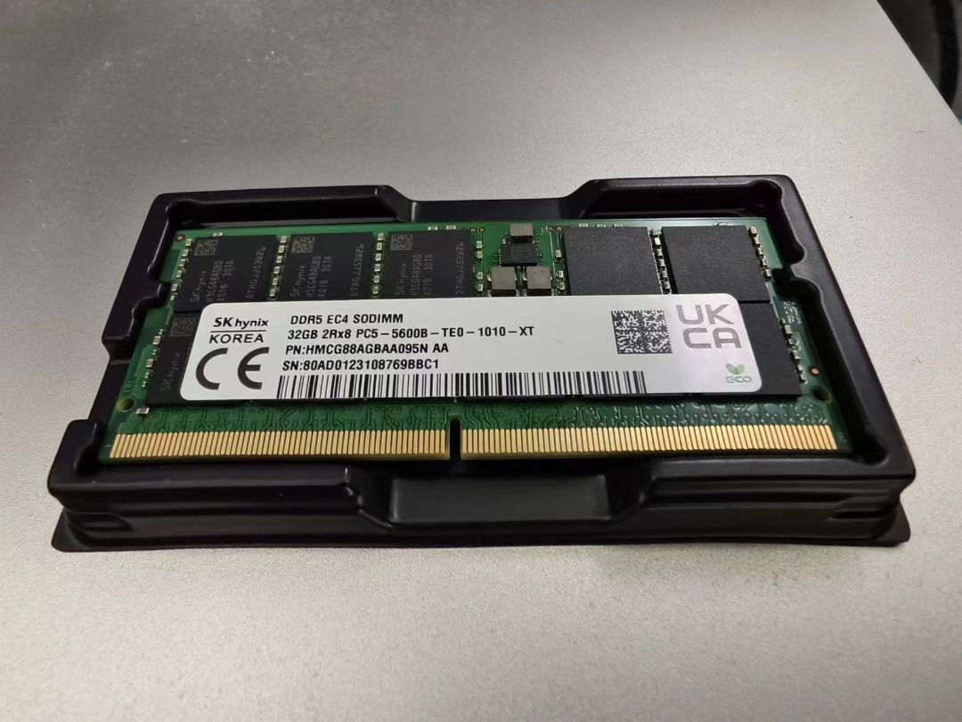 [ECC RAM]32GB DDR5 5600 EC4 SODIMM 家用/商用筆電/NUC均可使用 新機拆下, 電腦及科技產品, 電腦周邊產品, 電腦周邊產品在旋轉拍賣