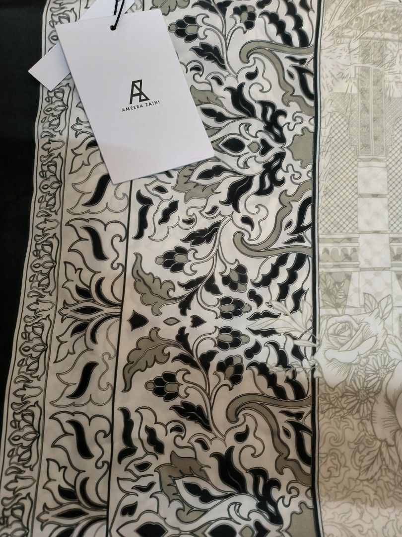 Ameera Zaini Yusra Shadow AZ Yusra Shadow Printed Satin, Women's Fashion, Muslimah Fashion ...