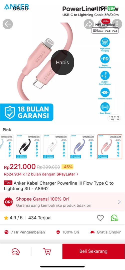 Anker Kabel Charger Powerline III Flow Type C to Lightning 3ft - A8662, Jasa, Jasa Servis Rumah ...