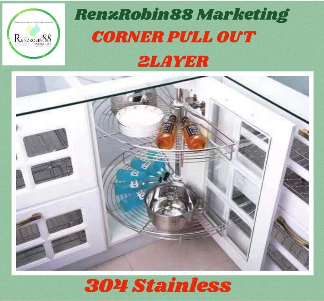 Corner Pull out 2 Layer Carousel pull out dish rack organizer ...