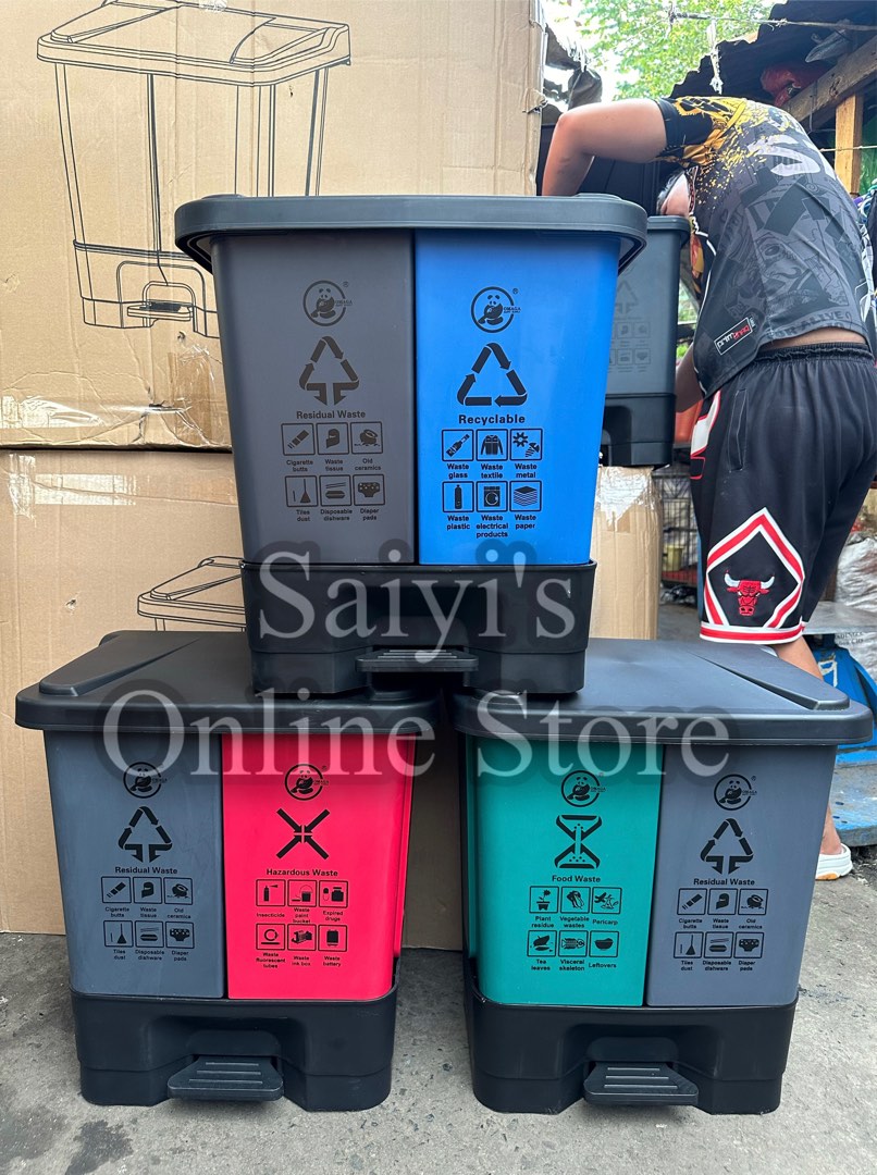 DUAL Trash Bins with Foot Pedal, Furniture & Home Living, Cleaning ...